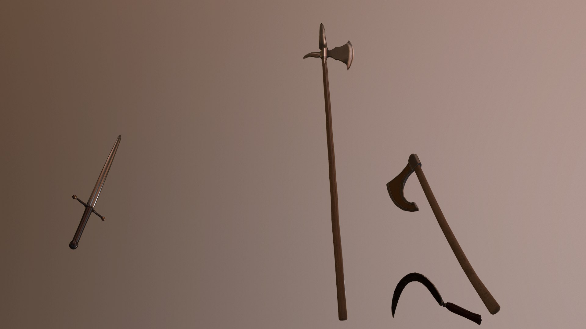 pack meele weapons medieval axe 3d model