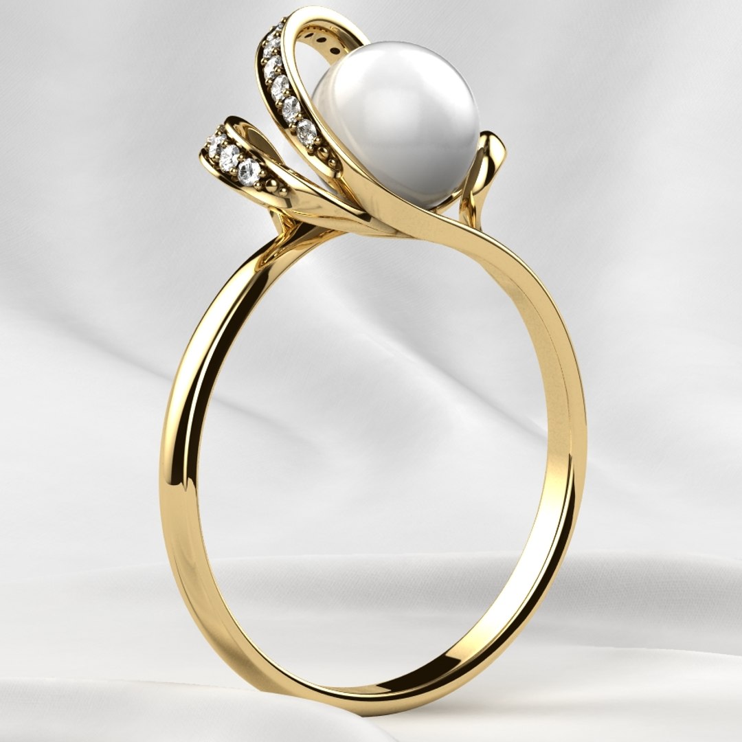 3D 7mm Pearl Low Weight Fashion Gold Ring Model - TurboSquid 1883155