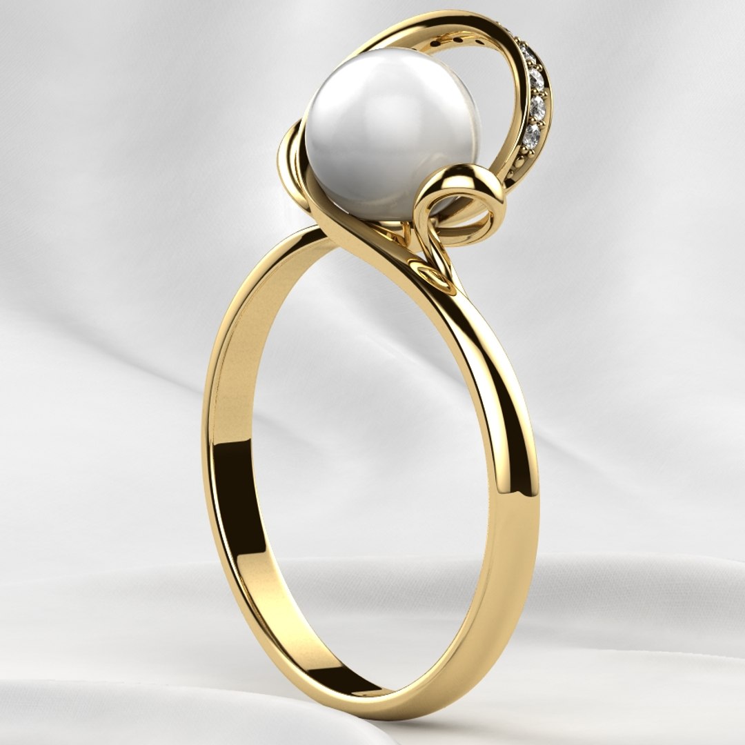 3D 7mm Pearl Low Weight Fashion Gold Ring Model - TurboSquid 1883155