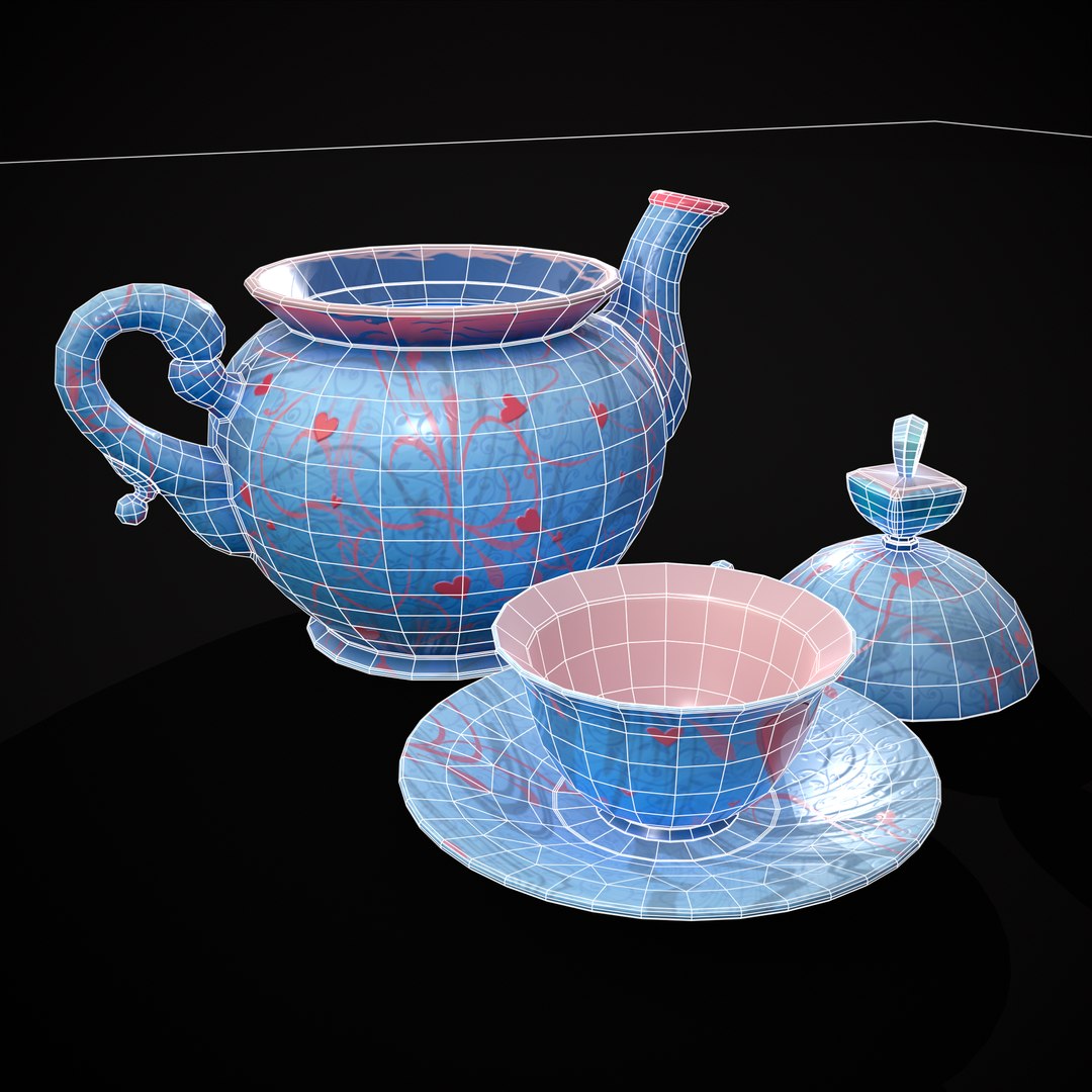 Blue Valentines Tea Set 3D Model - TurboSquid 2186142