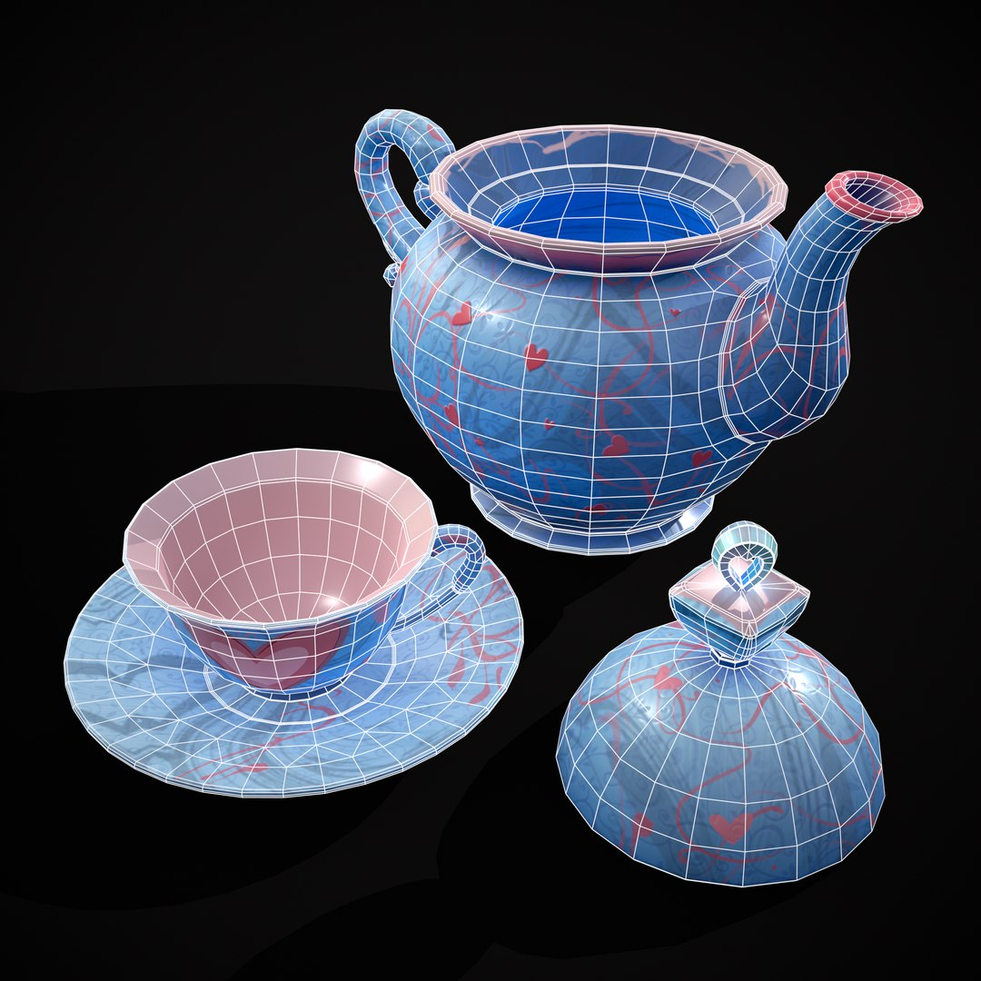 Blue Valentines Tea Set 3D Model - TurboSquid 2186142