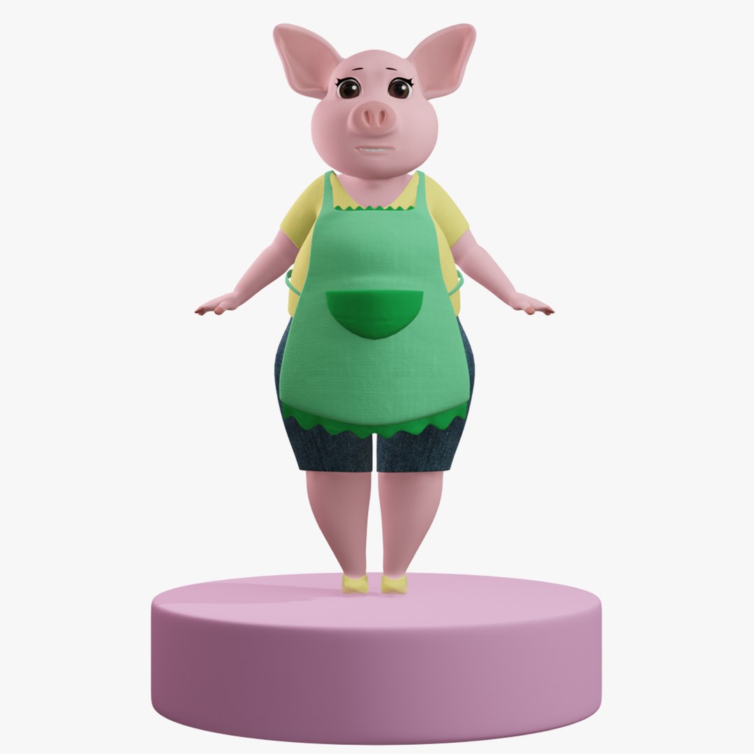 Cartoon Pig Mom With Apron Rigged Model - TurboSquid 1775099