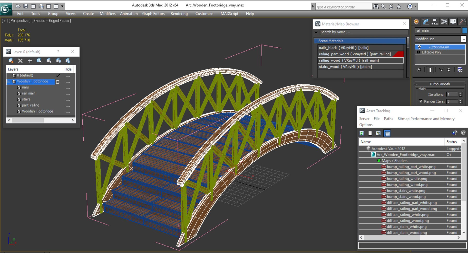 3D Arc Wooden Footbridge Model - TurboSquid 1329519