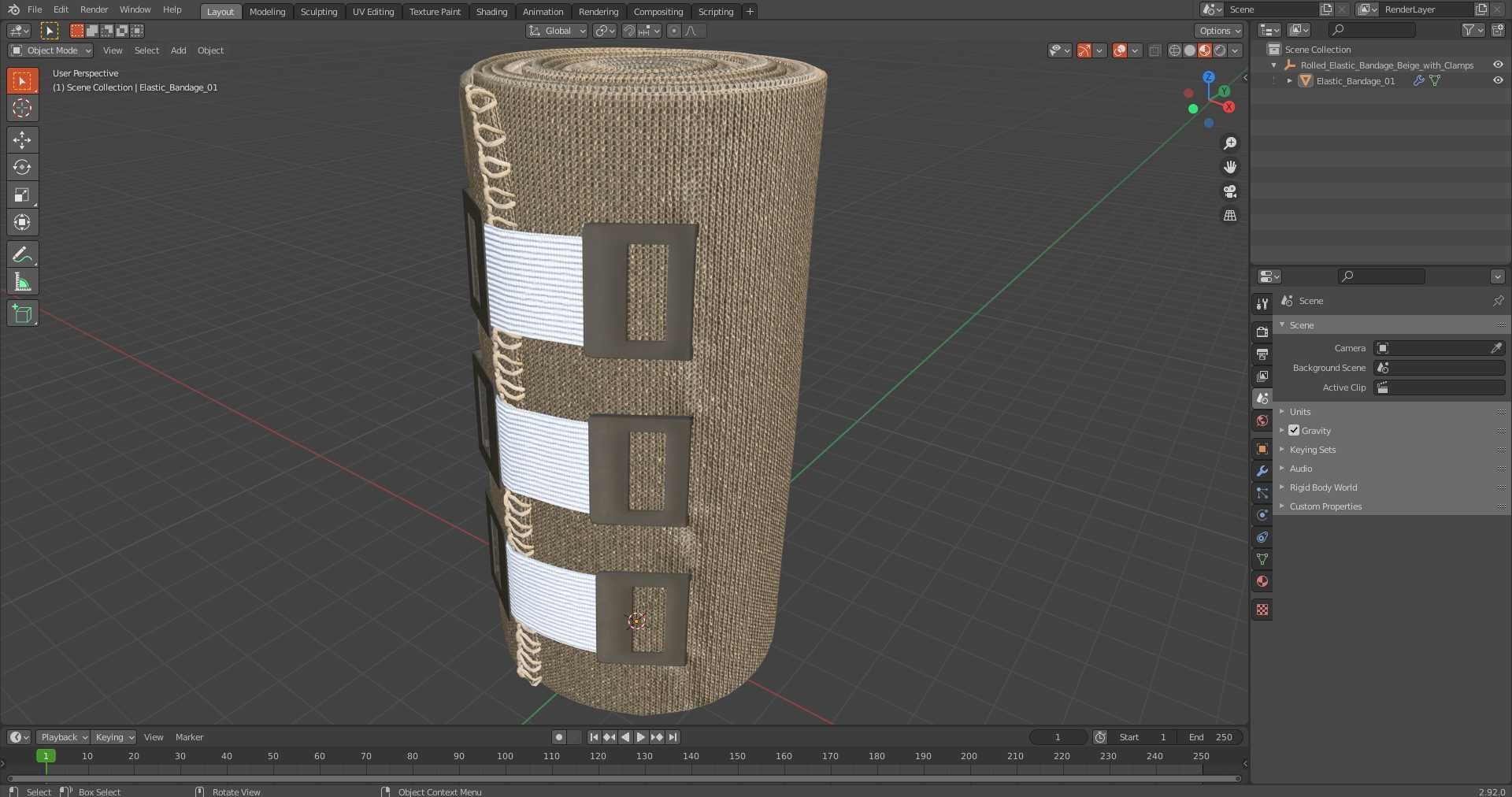 3D Rolled Elastic Bandage Beige With Clamps - TurboSquid 2225795