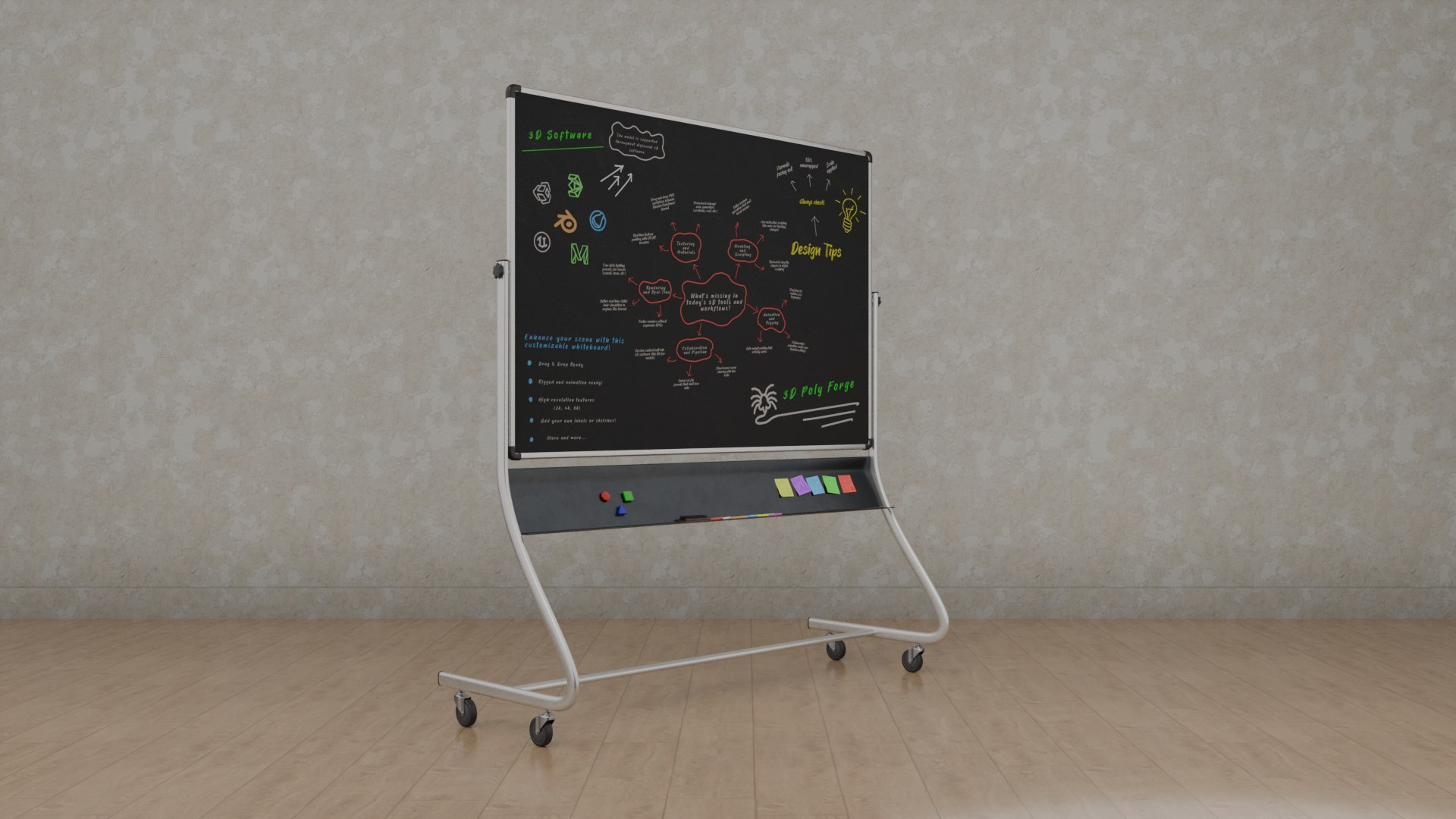 Customizable Double-Sided Metal Blackboard Rectangular Writing Board 3D ...