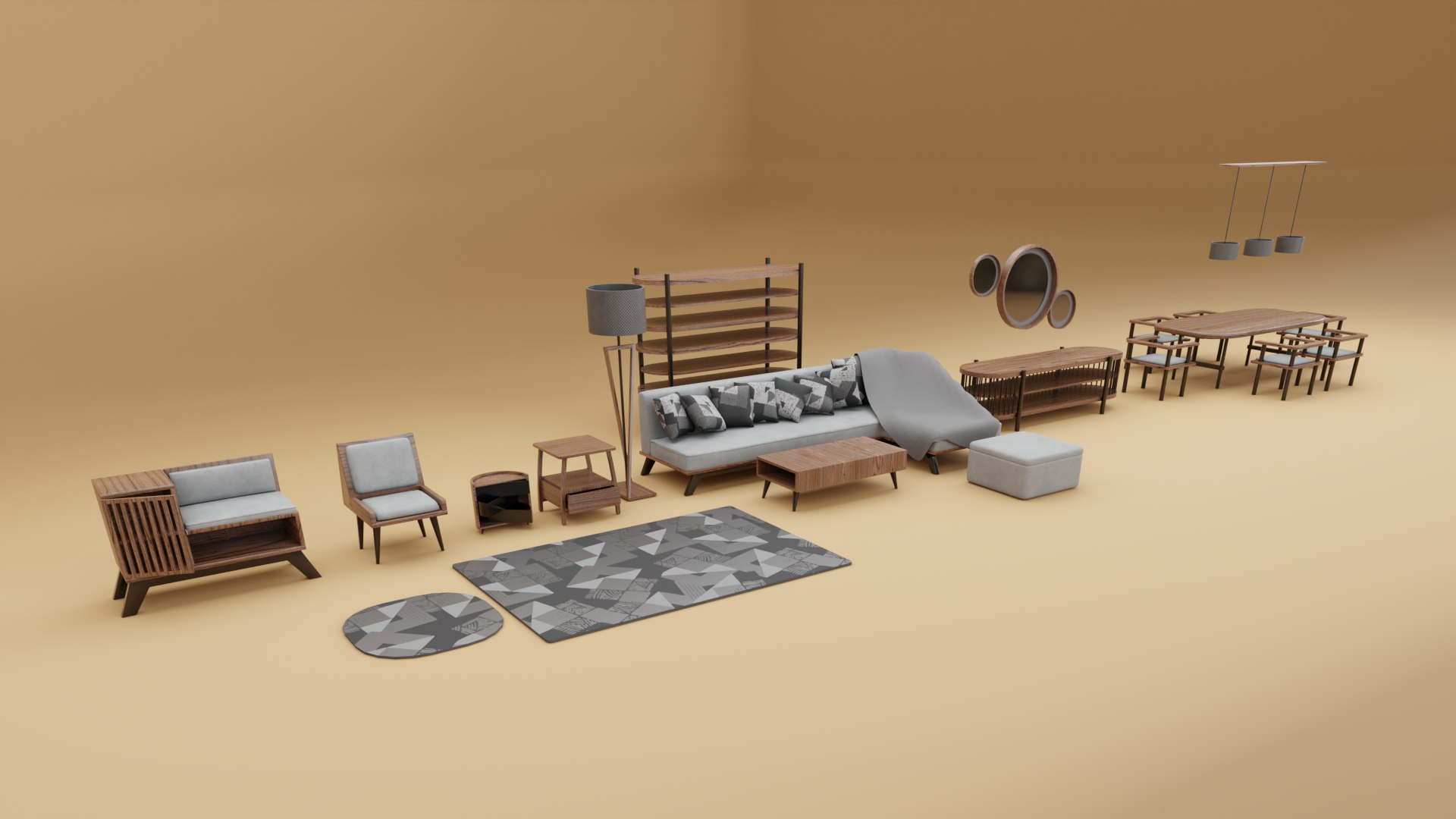 3D Wooden Living Room Asset model - TurboSquid 2153307