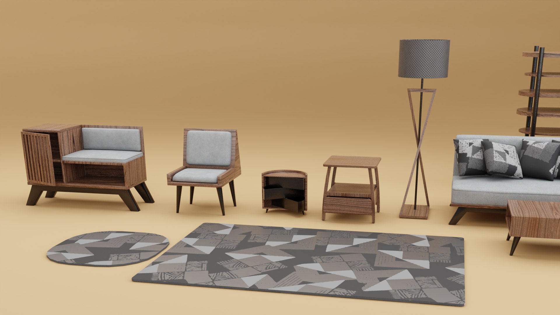 3D Wooden Living Room Asset model - TurboSquid 2153307