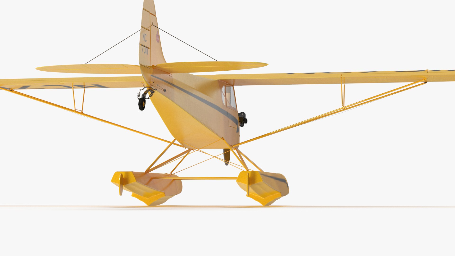 Classic Monoplane Aircraft Piper J-3 With Floats Rigged For Maya 3D ...