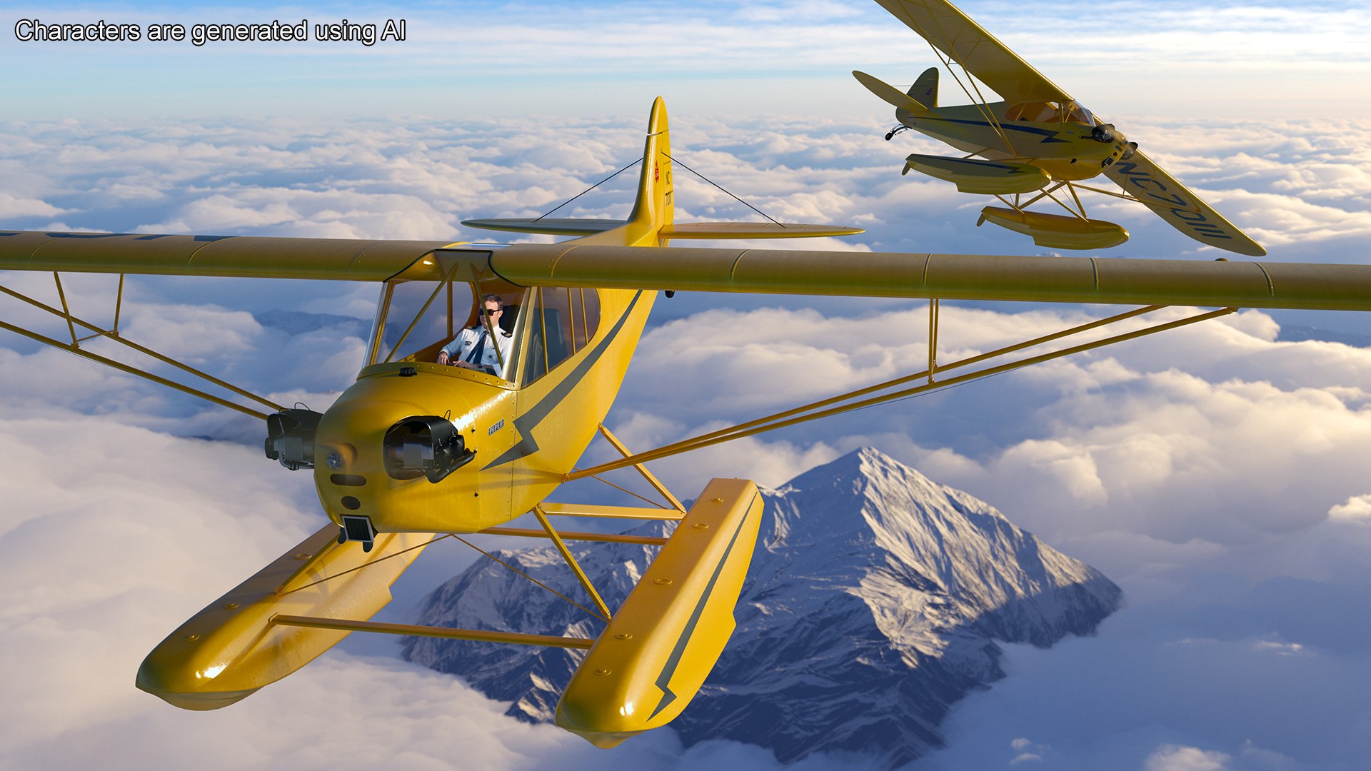 Classic Monoplane Aircraft Piper J-3 With Floats Rigged For Maya 3D ...