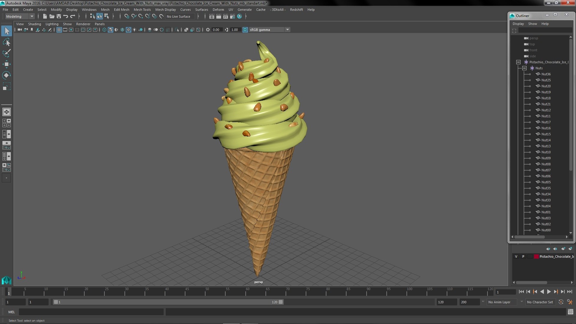 3D Pistachio Chocolate Ice Cream With Nuts - TurboSquid 1900357