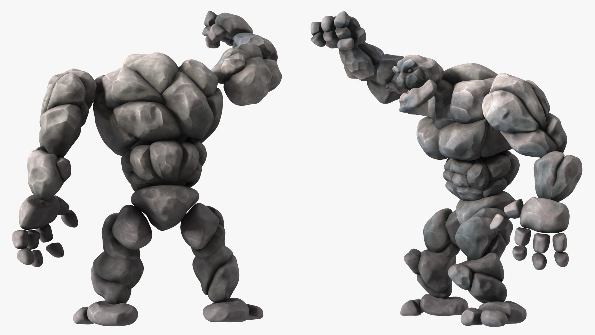 3D Character Stone Golem Cartoon Gray Rigged for Modo model ...