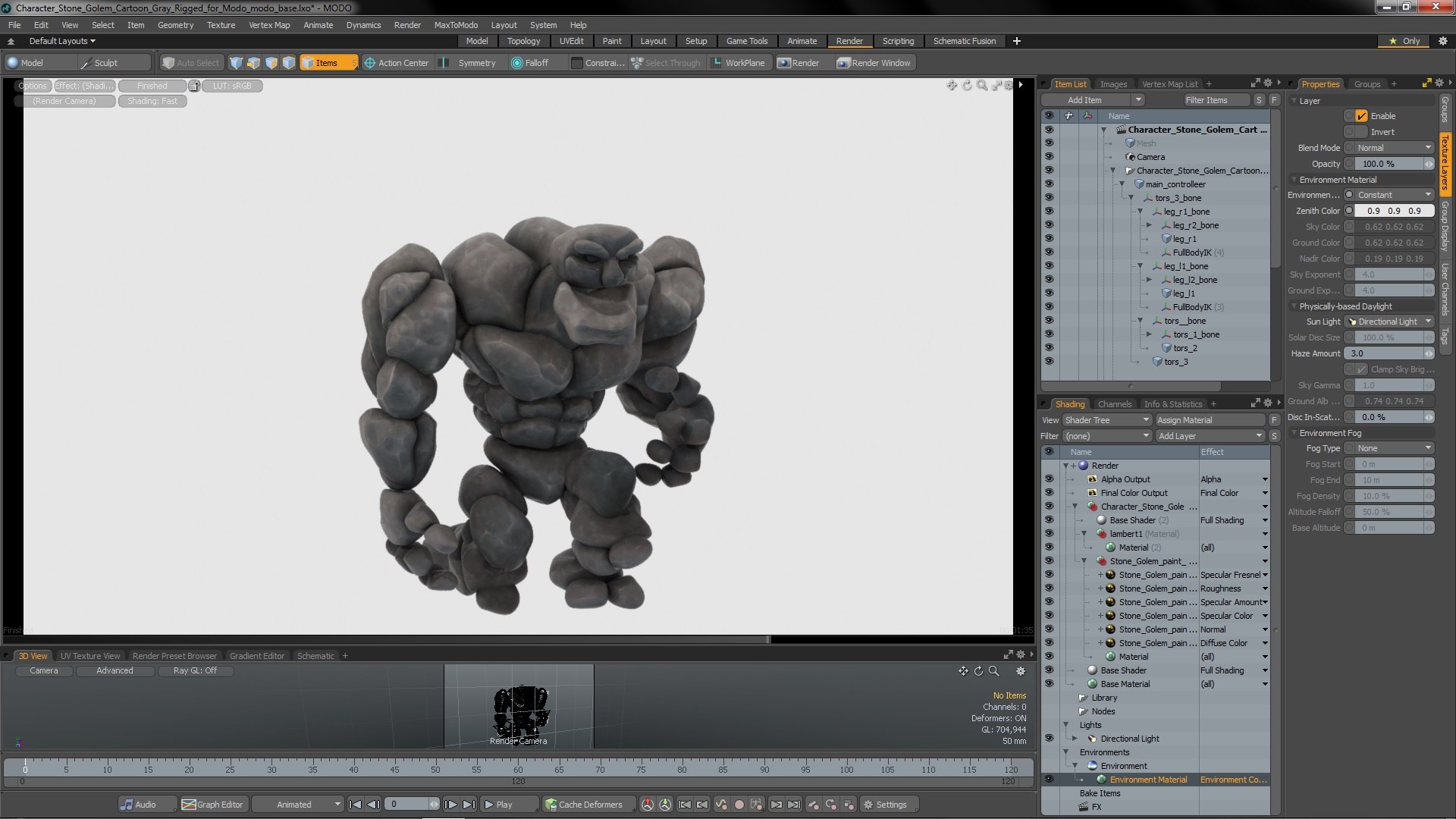 3D Character Stone Golem Cartoon Gray Rigged for Modo model ...