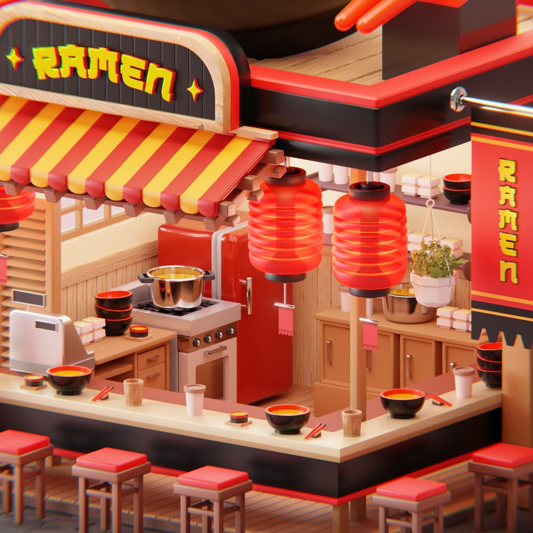 3D Isometric Ramen Shop Model - TurboSquid 2326021