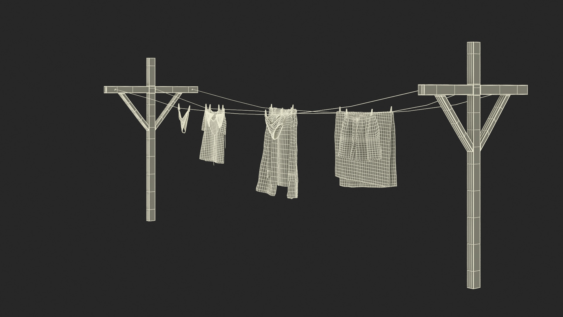 3D Clothes Hanging On Laundry Line - TurboSquid 2311461