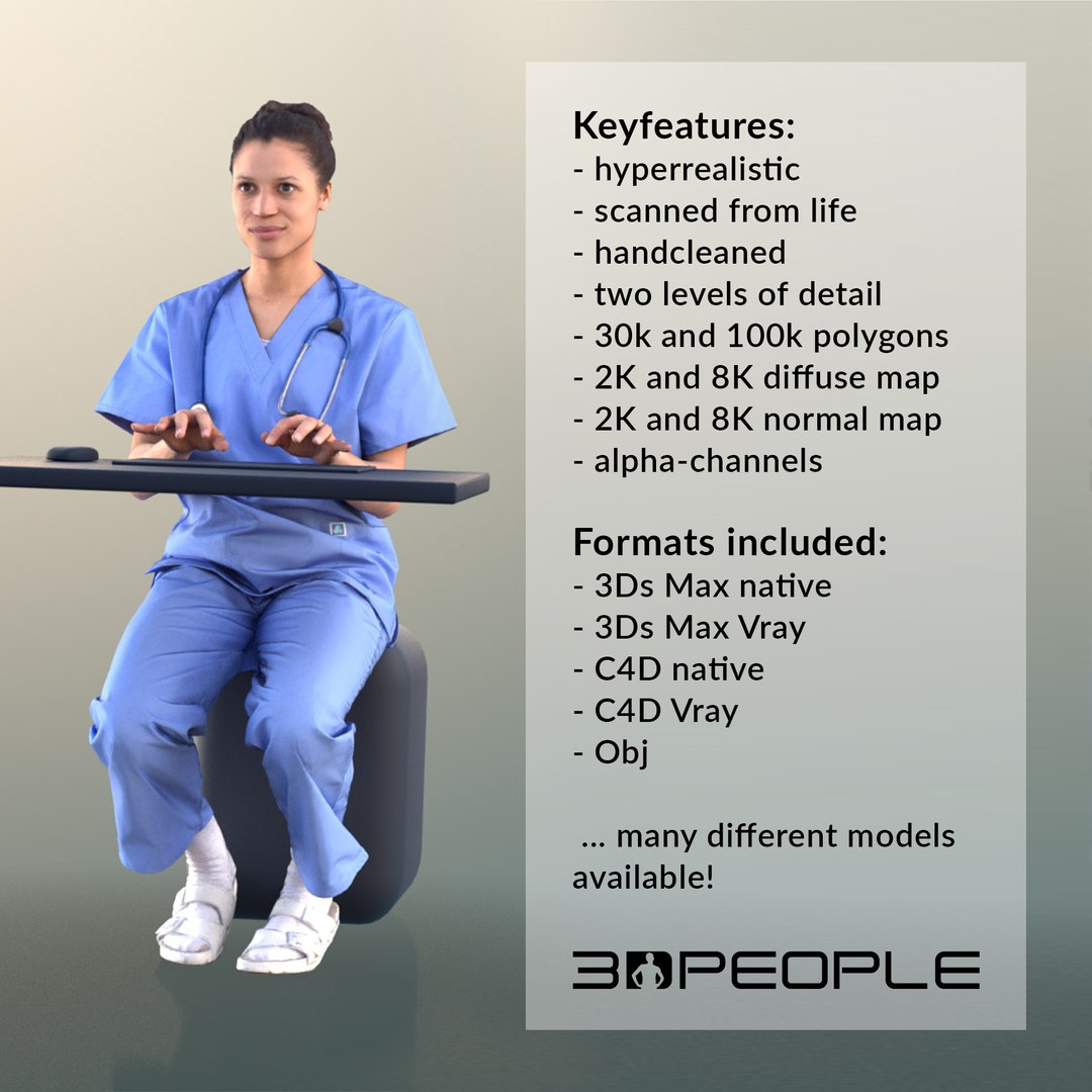 3D 10898 Diana - Nurse Sitting Typing On Keyboard - TurboSquid 1793944