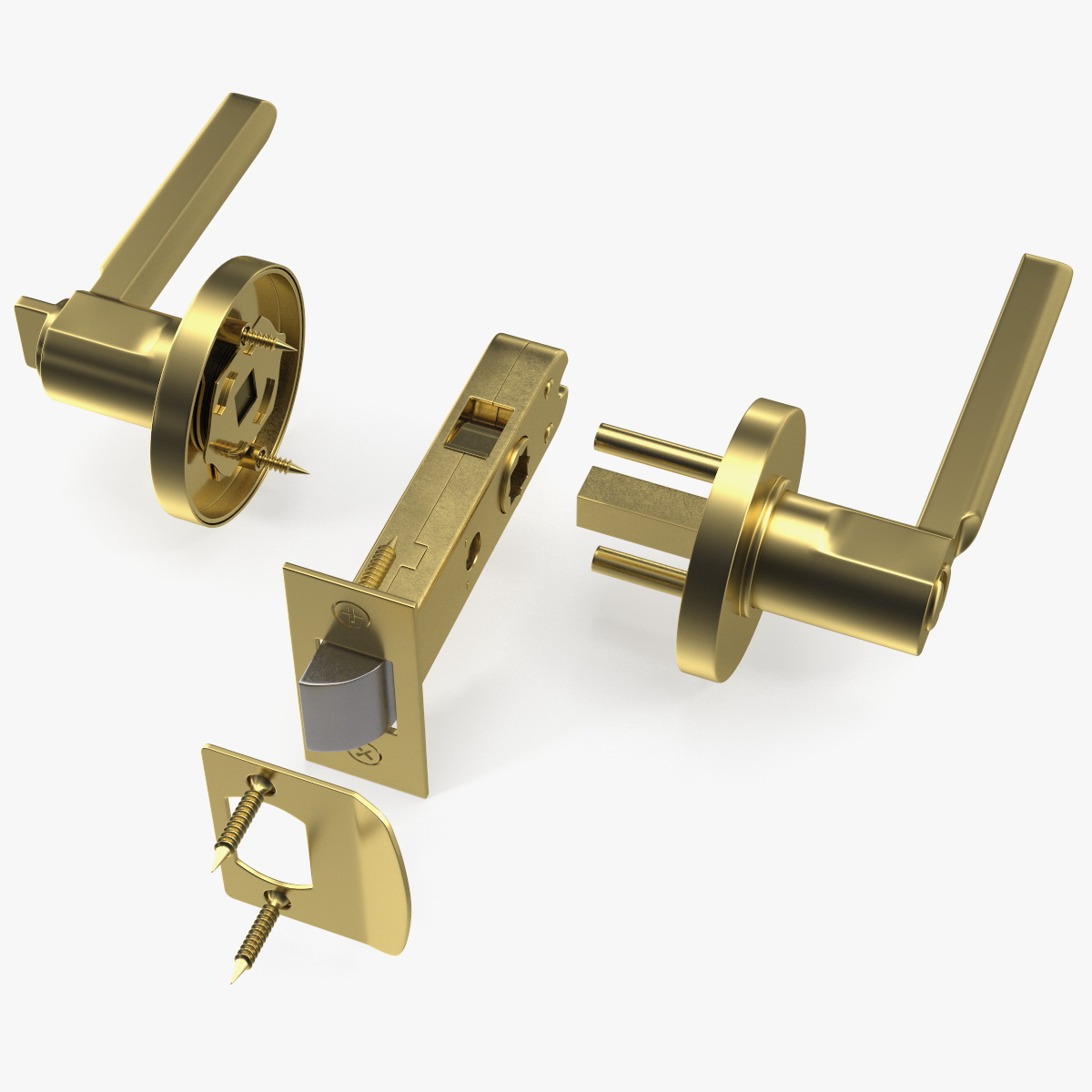 Passage Door Lock with Handle Gold 3D model - TurboSquid 1793824