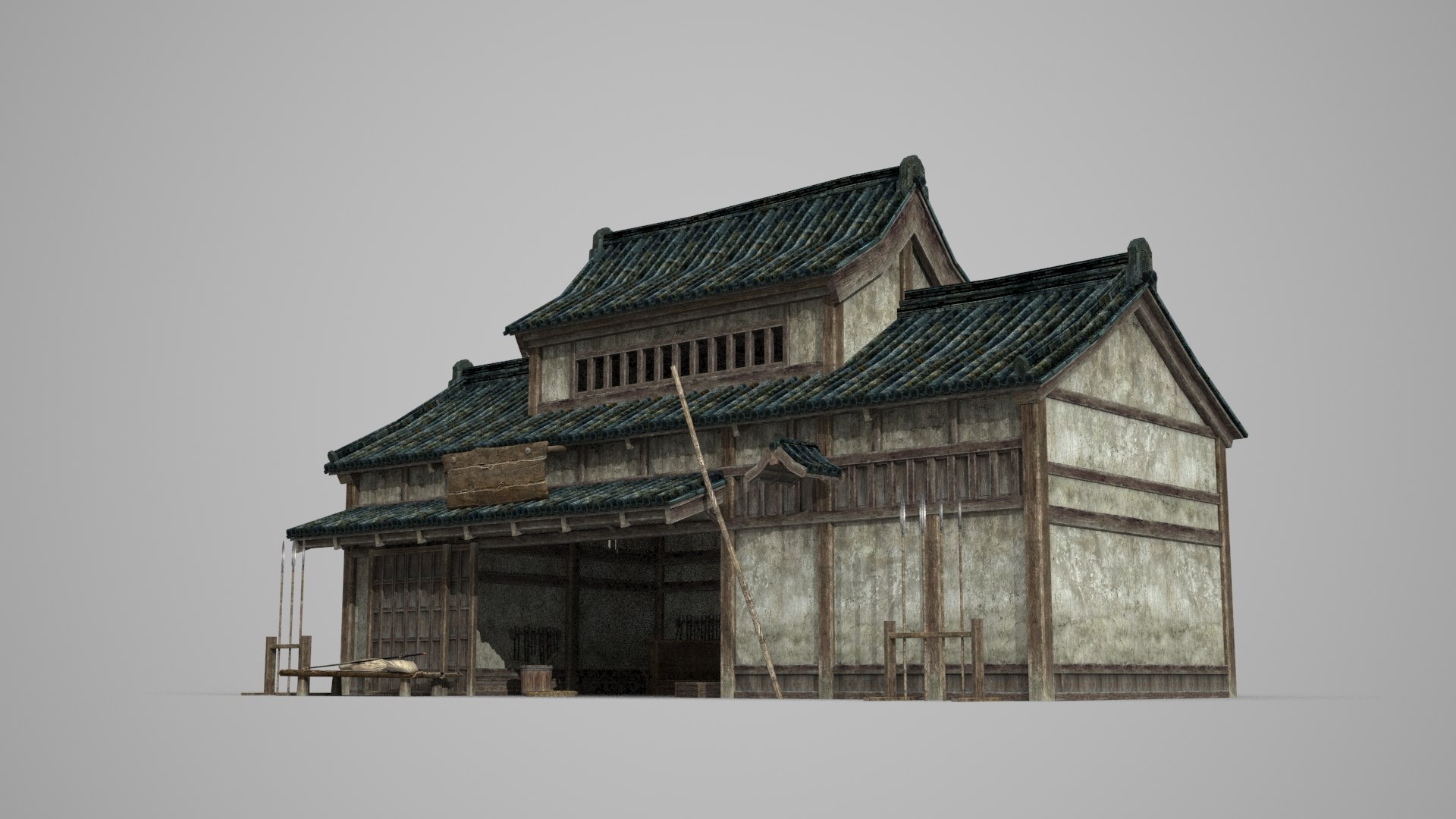 modelo 3d Tienda de armas de la tienda de arquitectura asiática antigua ...