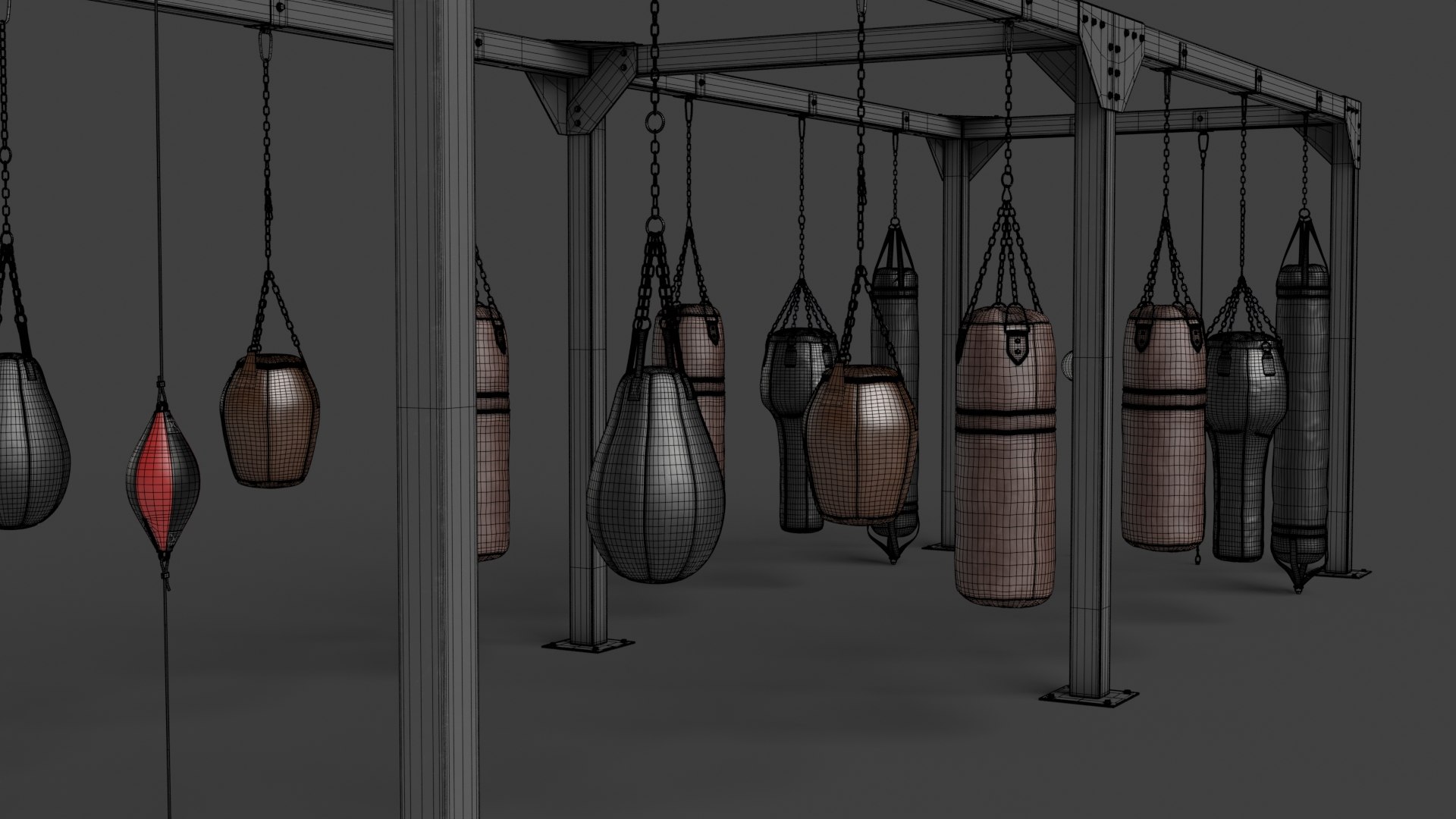 Metal Rack With Punching Bags 3D - TurboSquid 1930286
