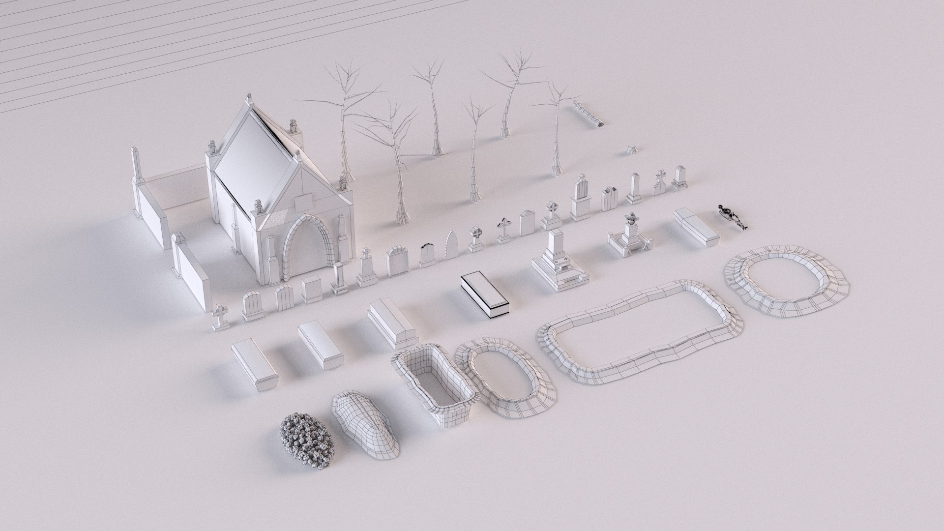 3D 43 Cemetery Model - TurboSquid 1678688