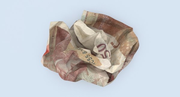 3d 50 pound note crumpled model