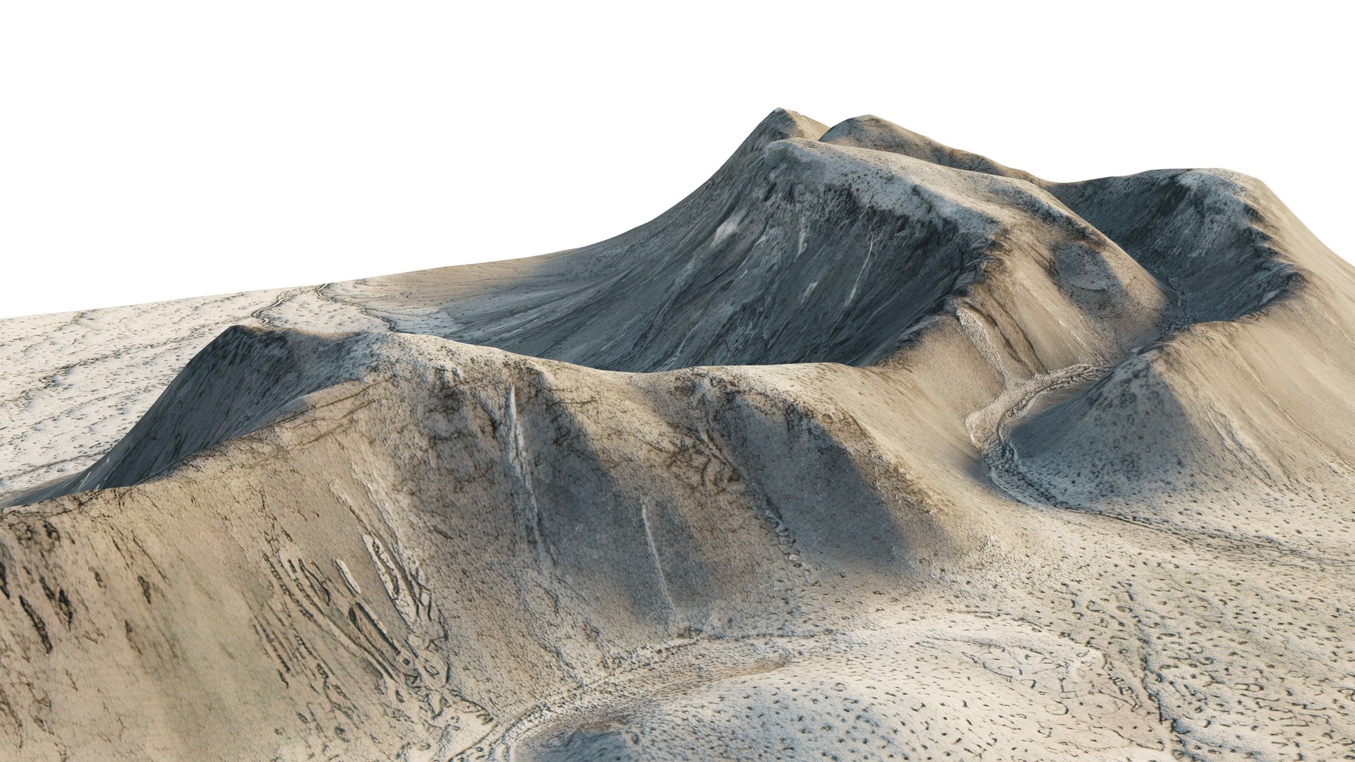 3D mountains are surrounded by a barren sandy desert terrain model ...