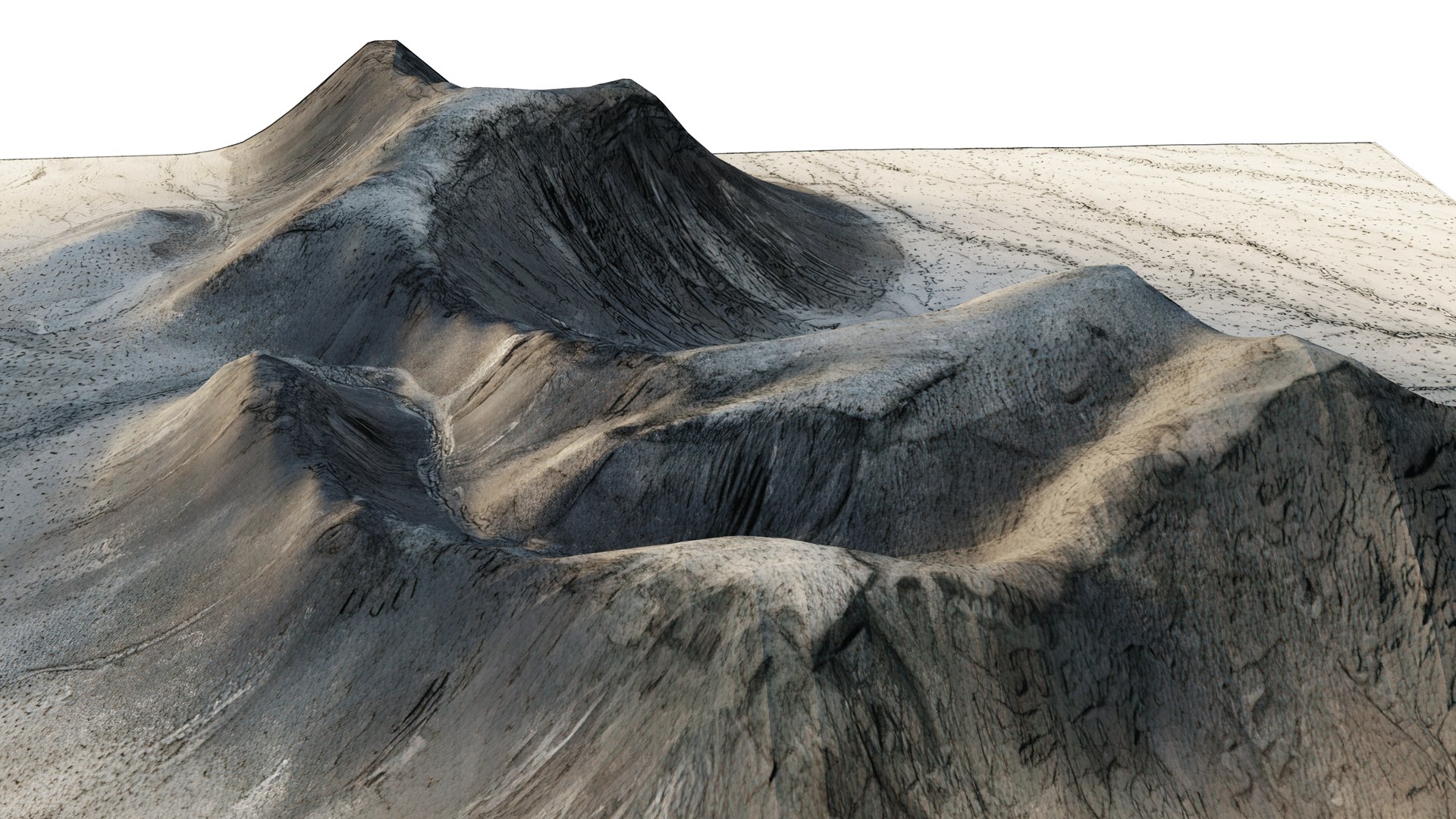 3D mountains are surrounded by a barren sandy desert terrain model ...