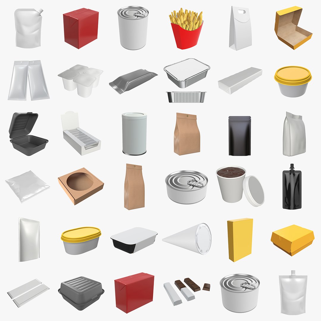 3D Food Pouch Bags Packages And Cans Mock-up Collection - TurboSquid ...