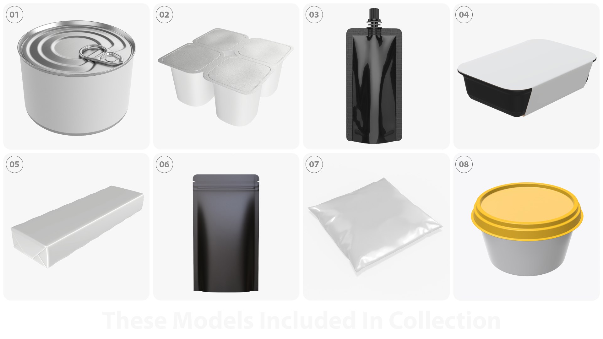 3D Food Pouch Bags Packages And Cans Mock-up Collection - TurboSquid ...