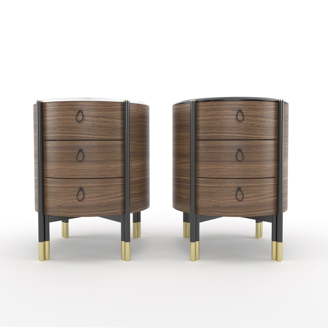 Nightstand Porada BAYUS TONDO 3 Bedside Table With Drawers 3D Model ...