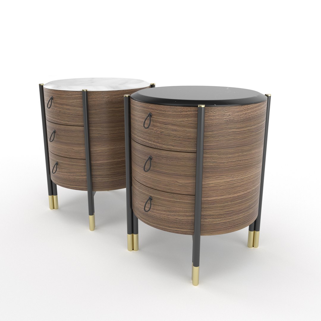 Nightstand Porada BAYUS TONDO 3 Bedside Table With Drawers 3D Model ...