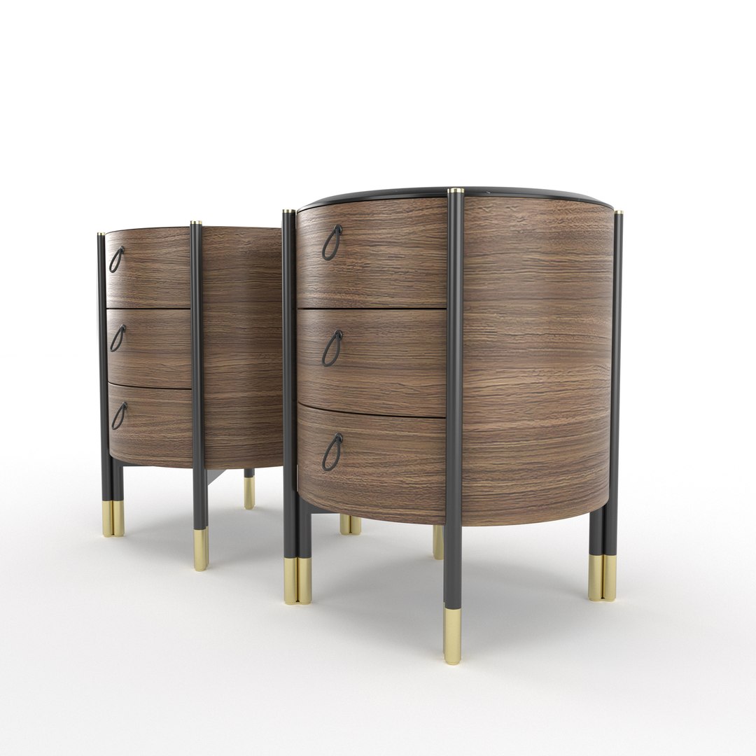 Nightstand Porada BAYUS TONDO 3 Bedside Table With Drawers 3D Model ...