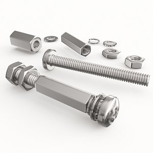 3D Model M8 Screw Bolt With Nut - TurboSquid 1900437