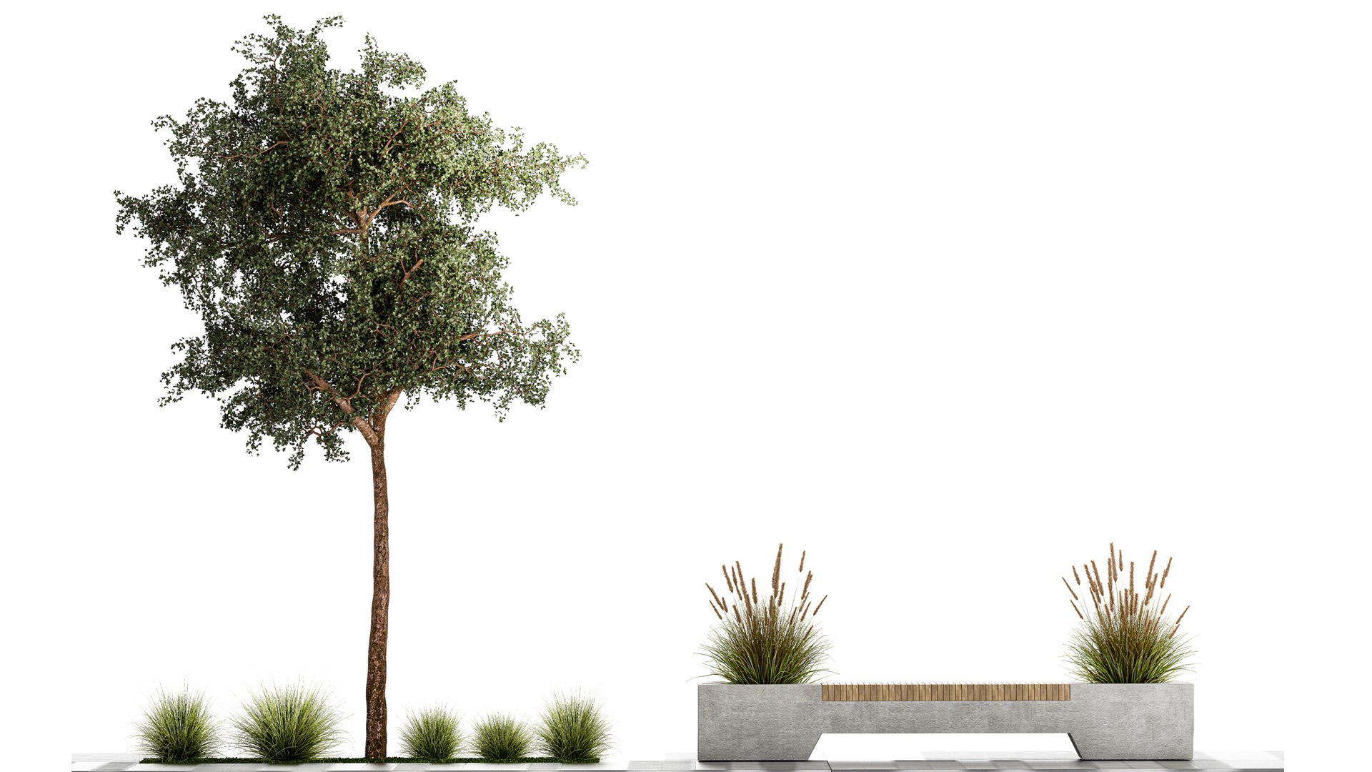 3D Tree And Bushes With Bench For Outdoor Environment 1146 - TurboSquid ...