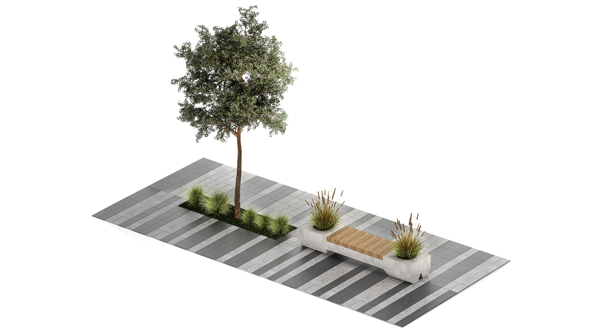 3D Tree And Bushes With Bench For Outdoor Environment 1146 - TurboSquid ...