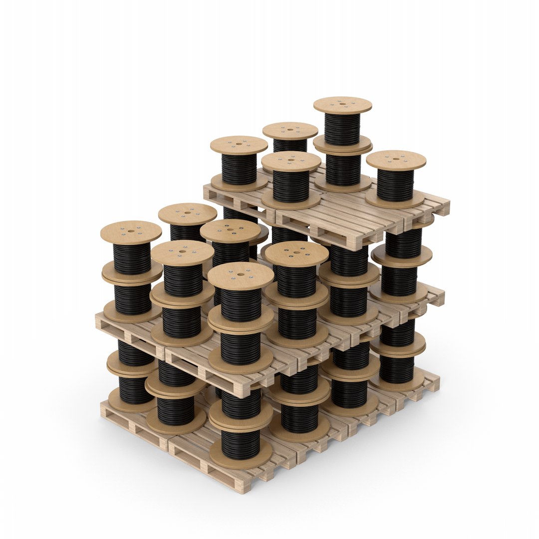 3D Cable Reel Drums On Wooden Pallet Model - TurboSquid 1990025