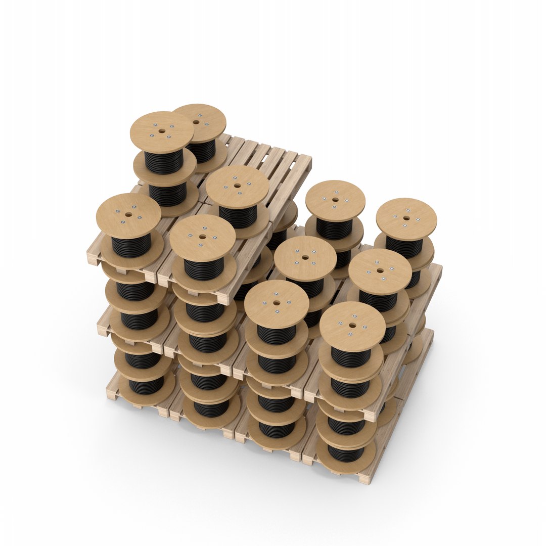 3D Cable Reel Drums On Wooden Pallet Model - TurboSquid 1990025