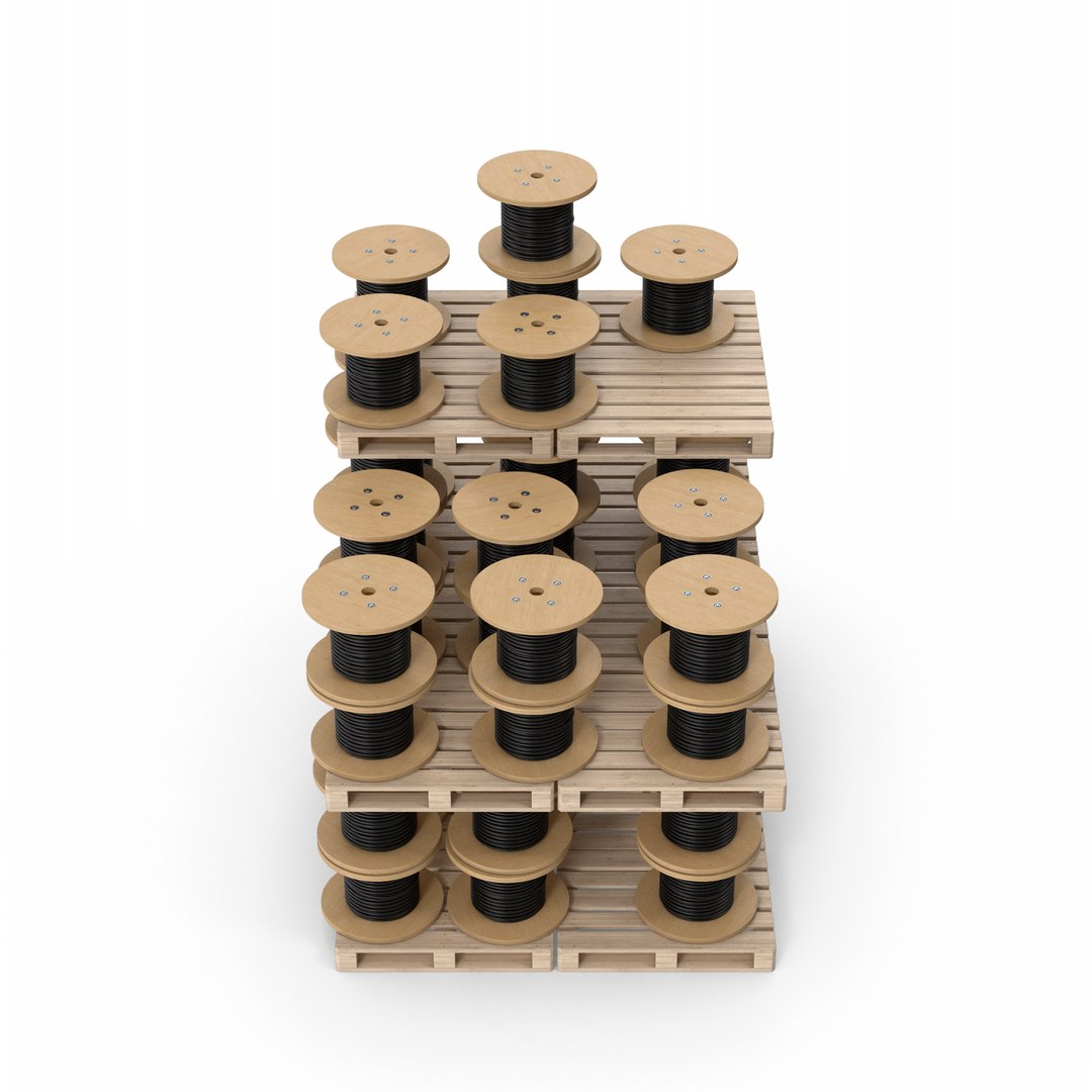 3D Cable Reel Drums On Wooden Pallet Model - TurboSquid 1990025