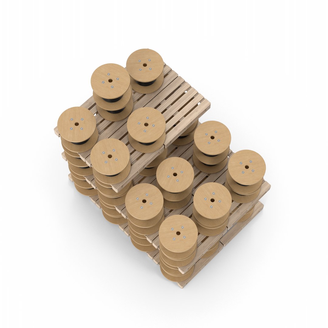 3D Cable Reel Drums On Wooden Pallet Model - TurboSquid 1990025