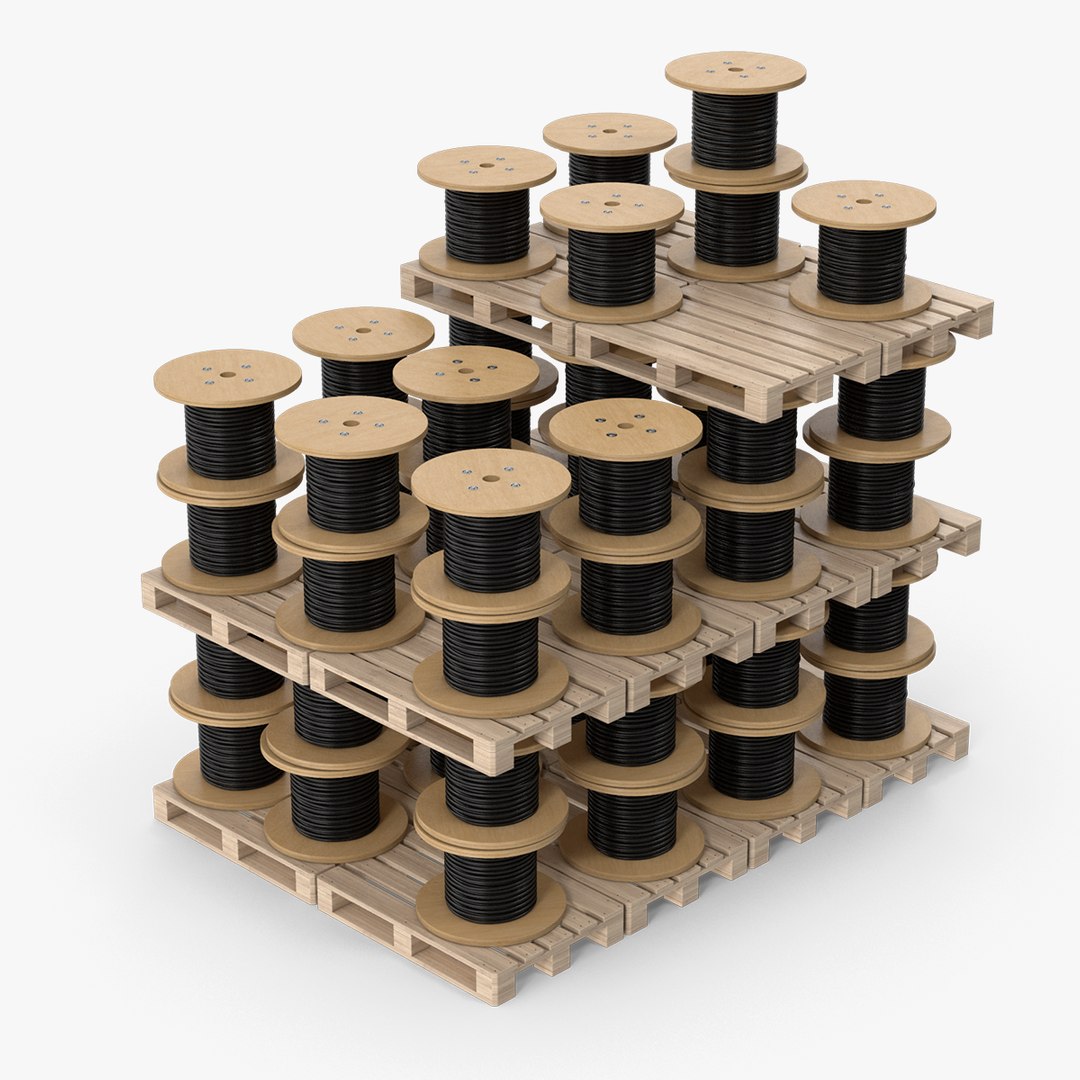 modelo 3d Cable Reel Drums On Wooden Pallet - TurboSquid 1990025