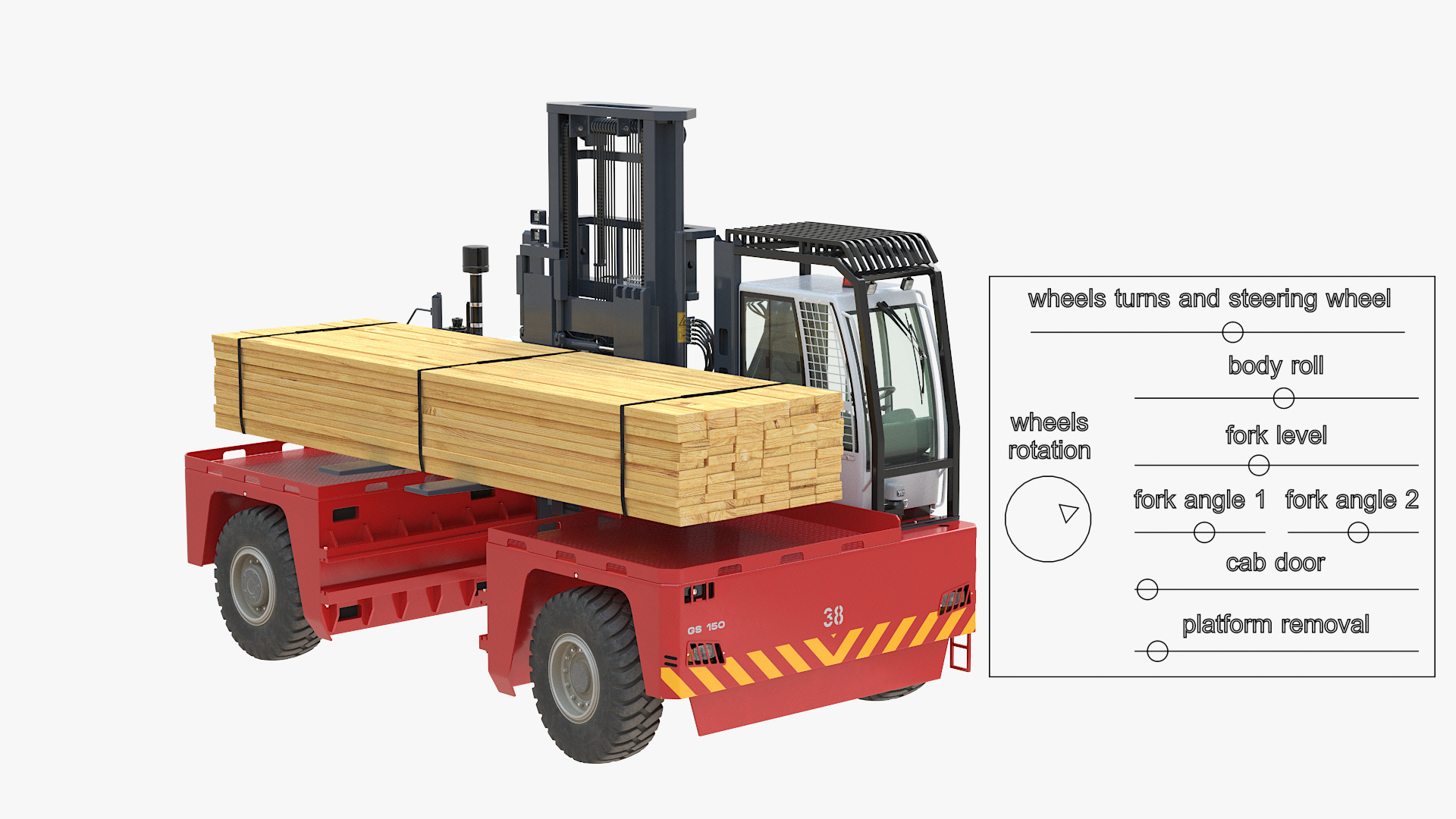 3D Baumann GS 150 Timber Load Sideload Forklift Red Rigged Model ...