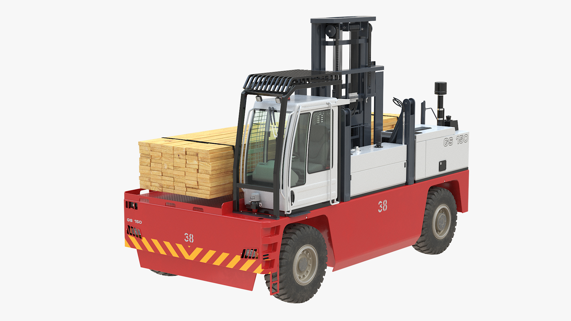 3D Baumann GS 150 Timber Load Sideload Forklift Red Rigged Model ...