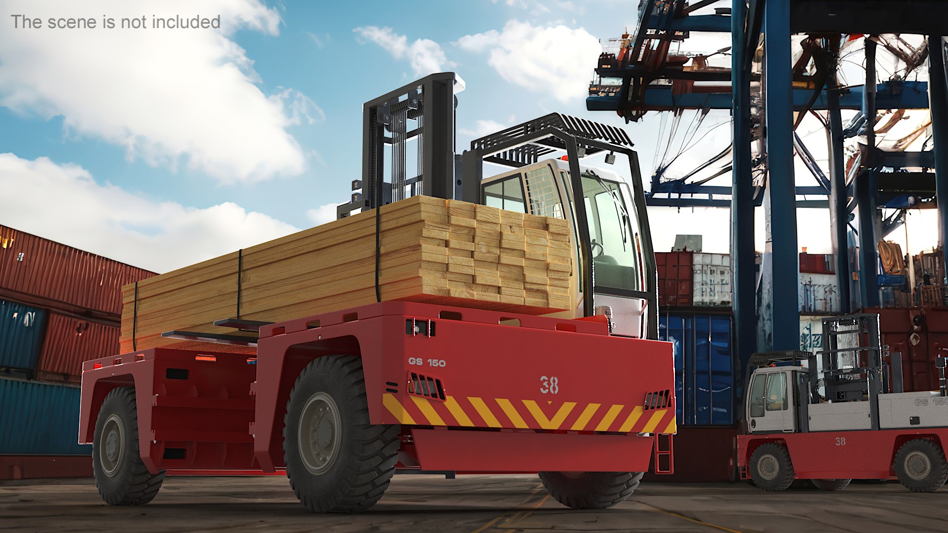 3D Baumann GS 150 Timber Load Sideload Forklift Red Rigged Model ...