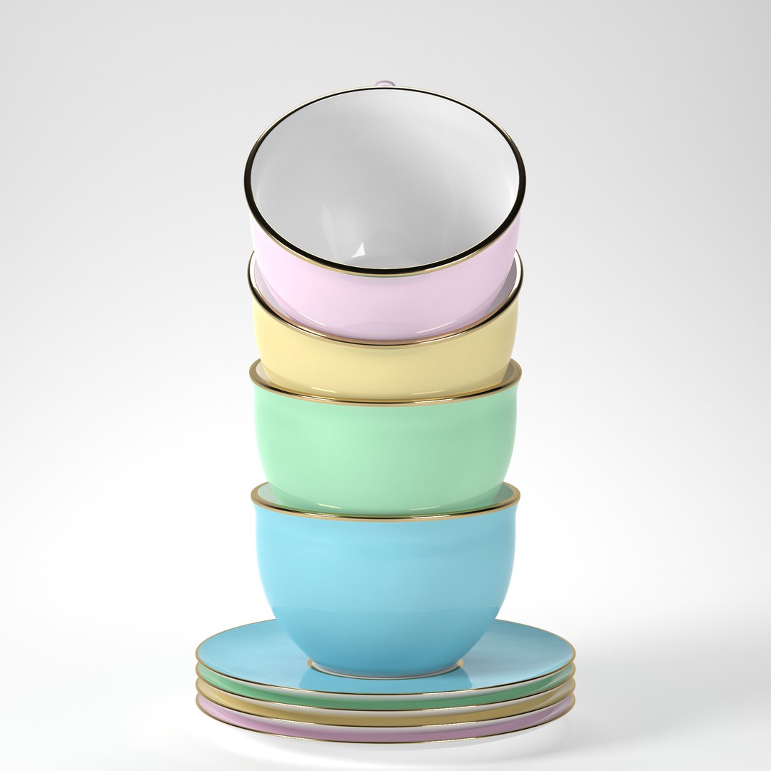 Set Of Colored Cups Model - TurboSquid 2154124