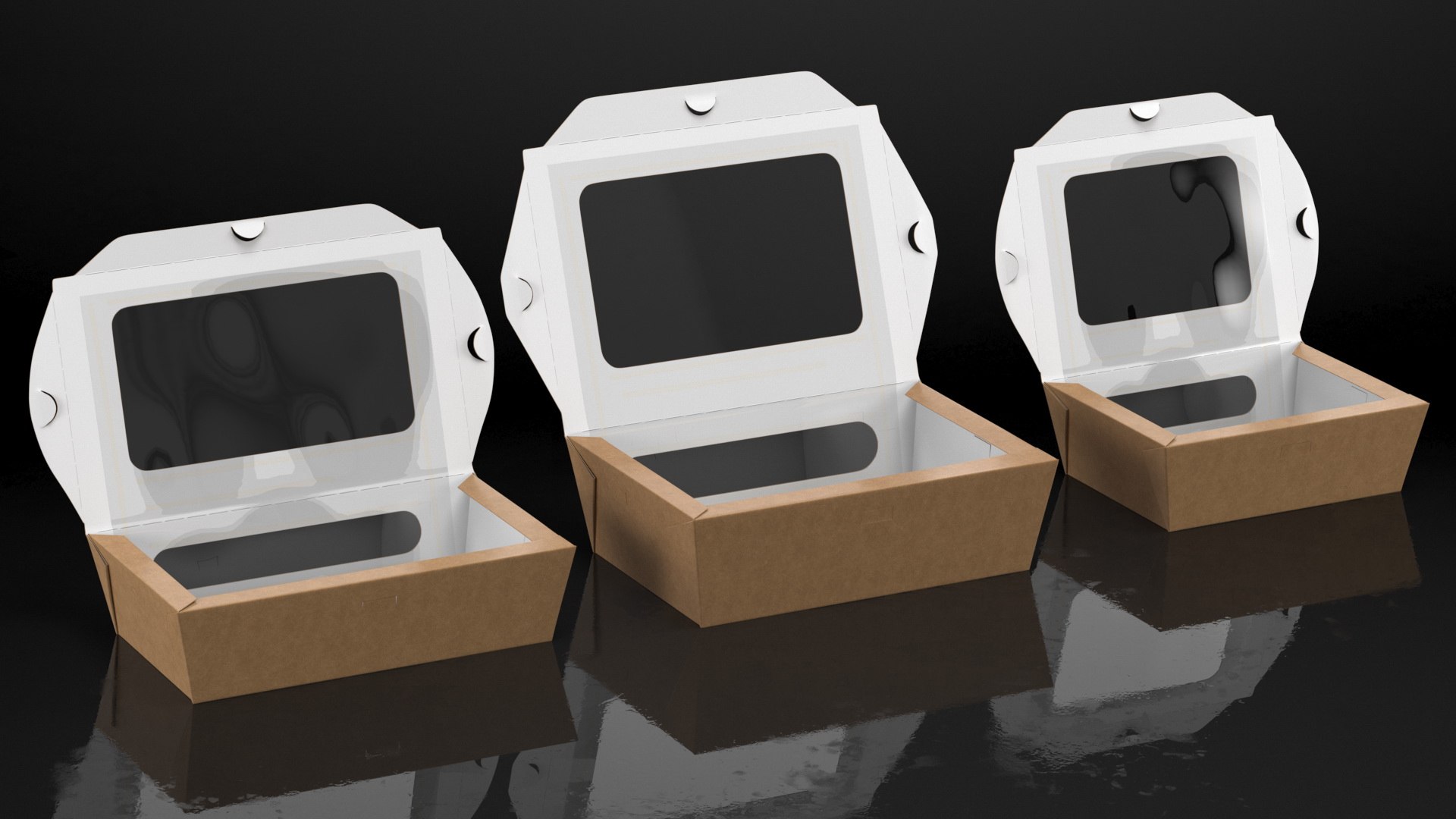 Opened Kraft Food Box with Window Set 3D - TurboSquid 1808188