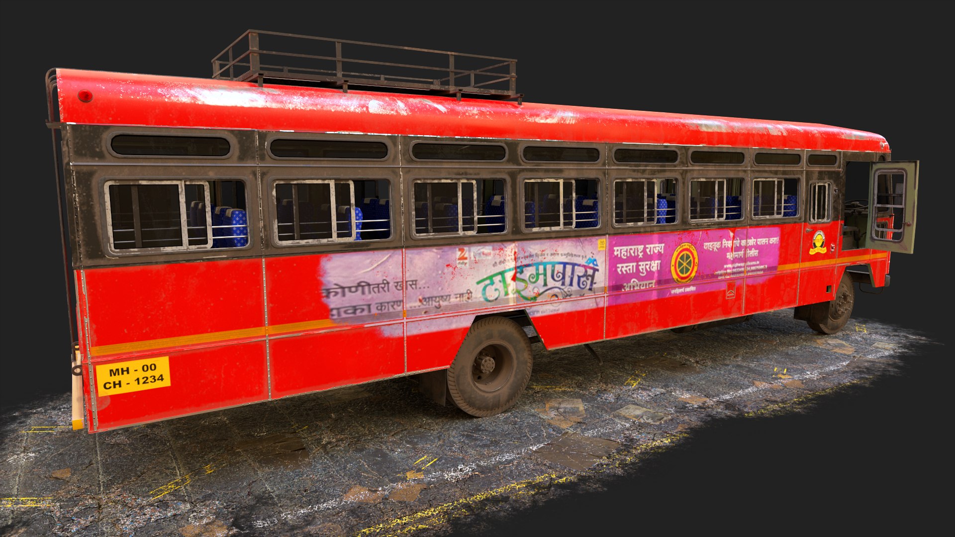 3D Model Indian ST Bus V1 Red Black Used - TurboSquid 2286408
