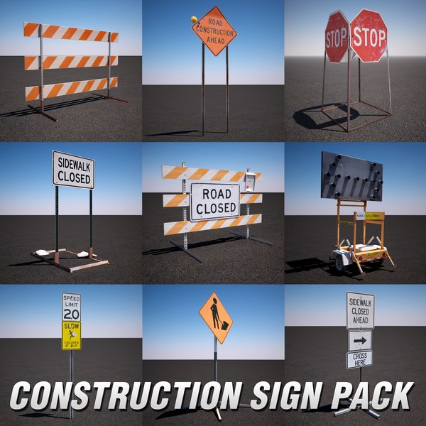 Collection Construction Work Sign 3D Models for Download | TurboSquid
