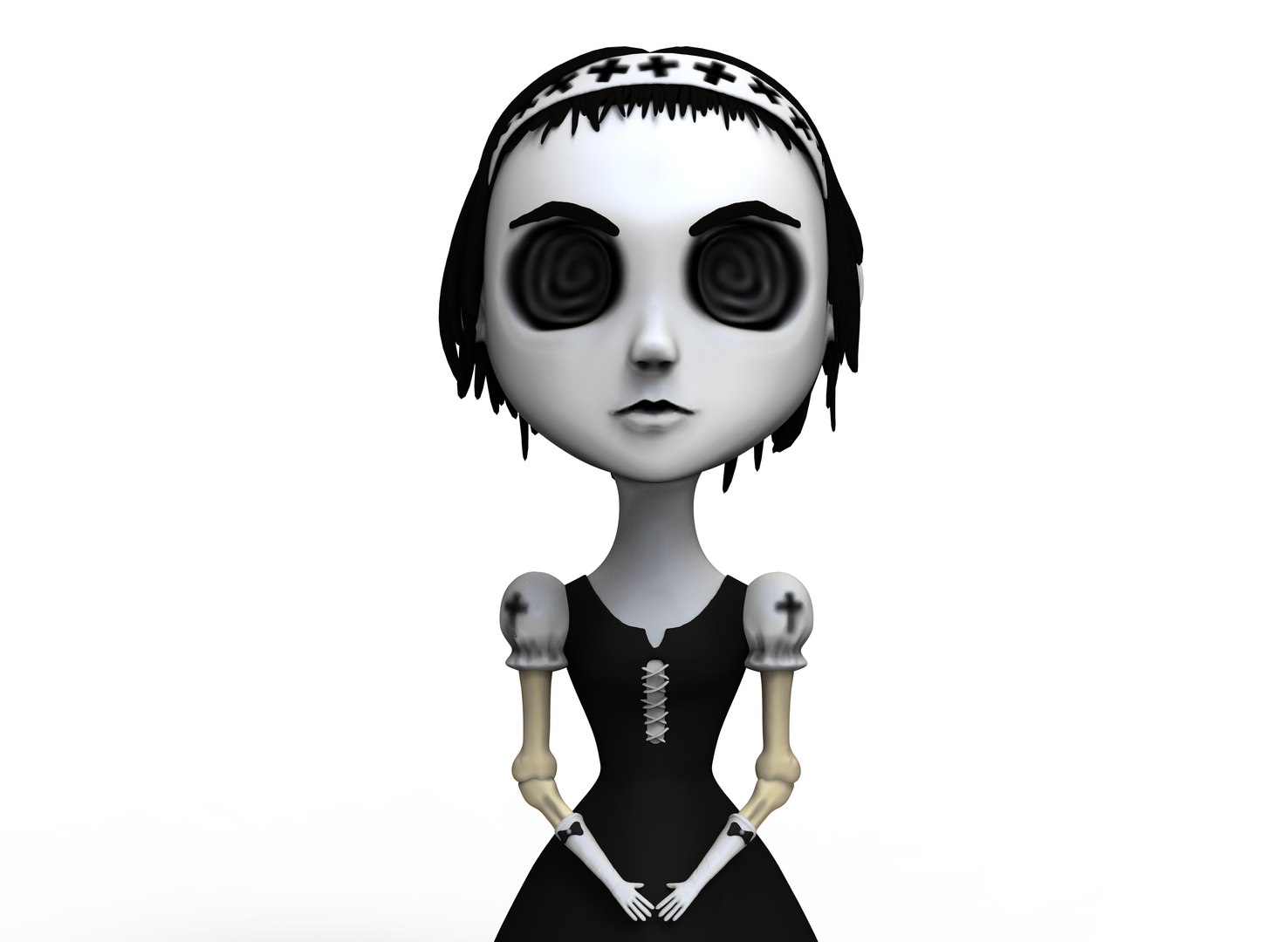 3D Horror character girl in vintage dress - TurboSquid 1764373