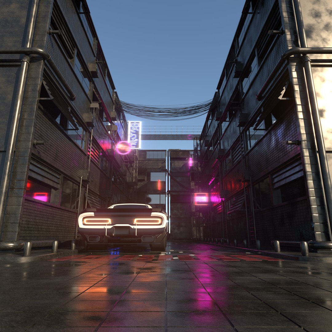 Synth Wave Style Neon Street With Sunlight Model - TurboSquid 2083531