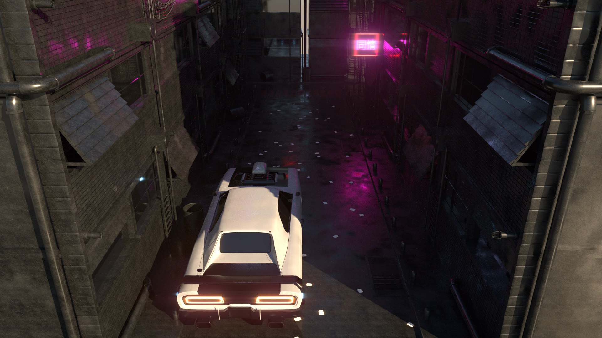 Synth Wave Style Neon Street With Sunlight Model - TurboSquid 2083531