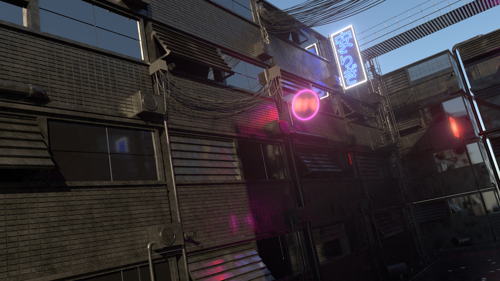 Synth Wave Style Neon Street With Sunlight Model - TurboSquid 2083531